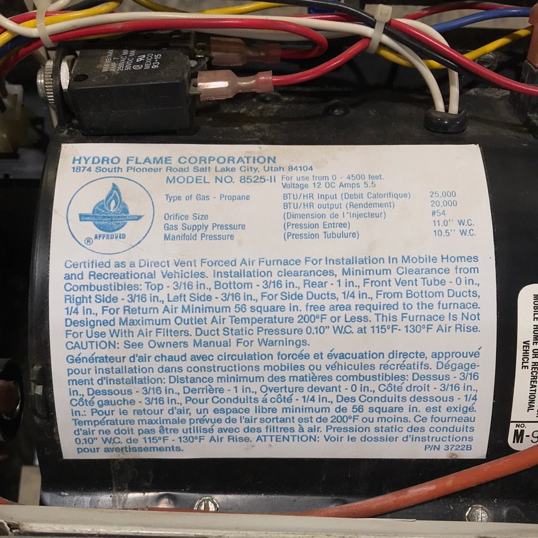 Buy USED 8525 II HYDROFLAME RV Propane Furnace - 25000 BTU Online ...